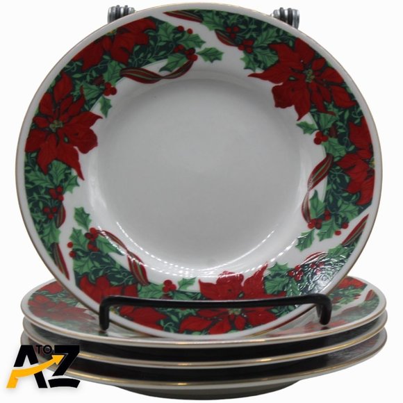 Gibson | Dining | Lot Of 4 Gibson Vintage Holiday Red Ribbon Holly ...